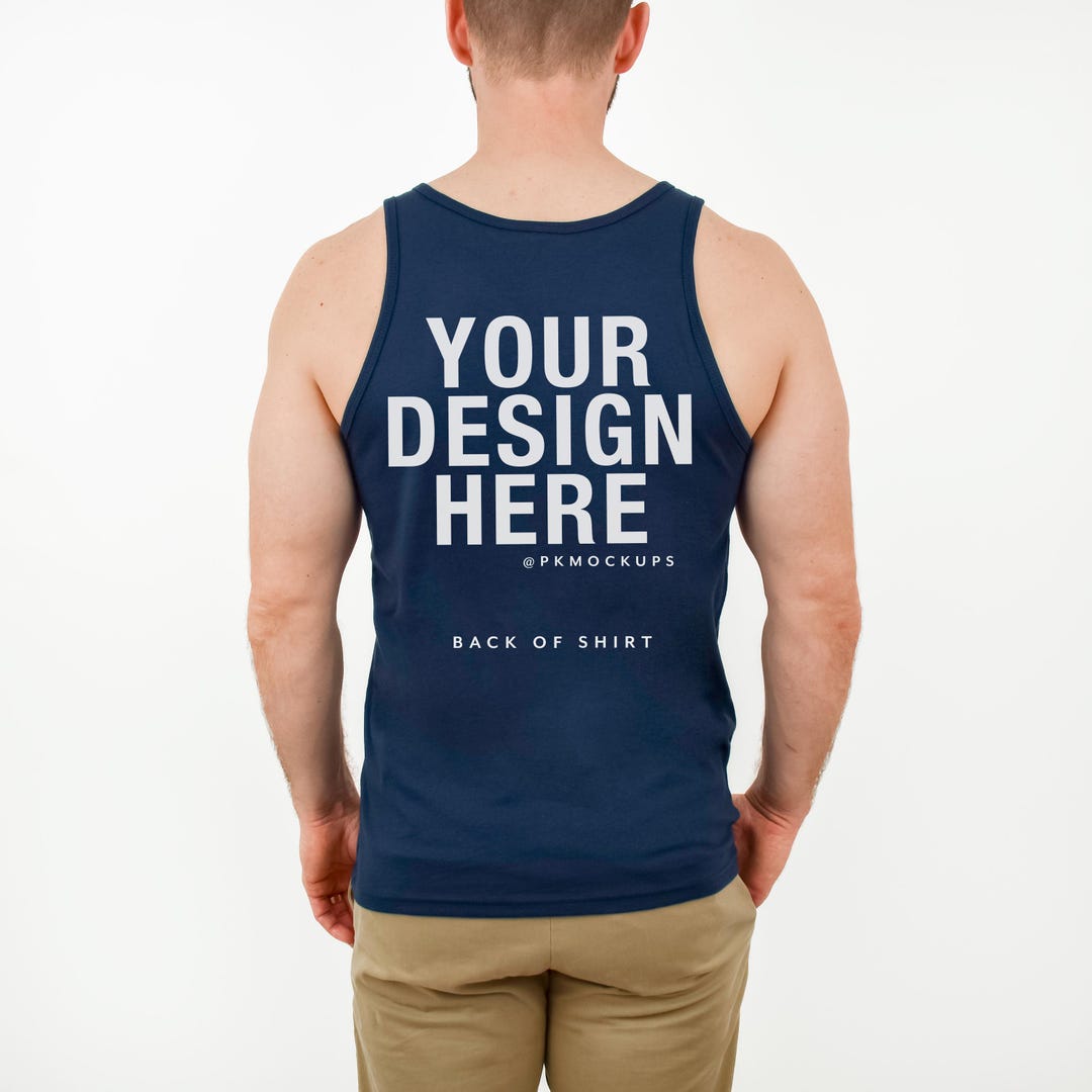 Bella Canvas 3480 Mock up Man Model Backside Tank Top in Navy ...
