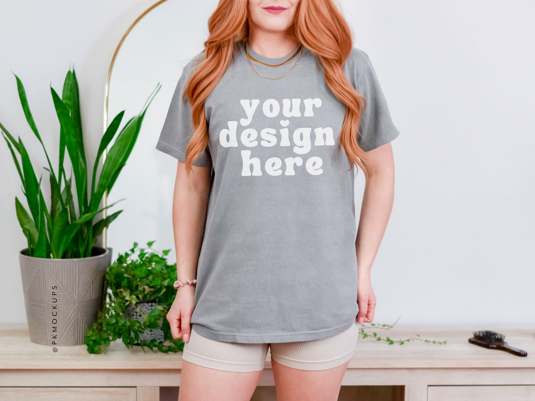 Comfort Colors 1717 Grey Mock Up, C1717 Shirt Mockup, Oversize Modeled ...