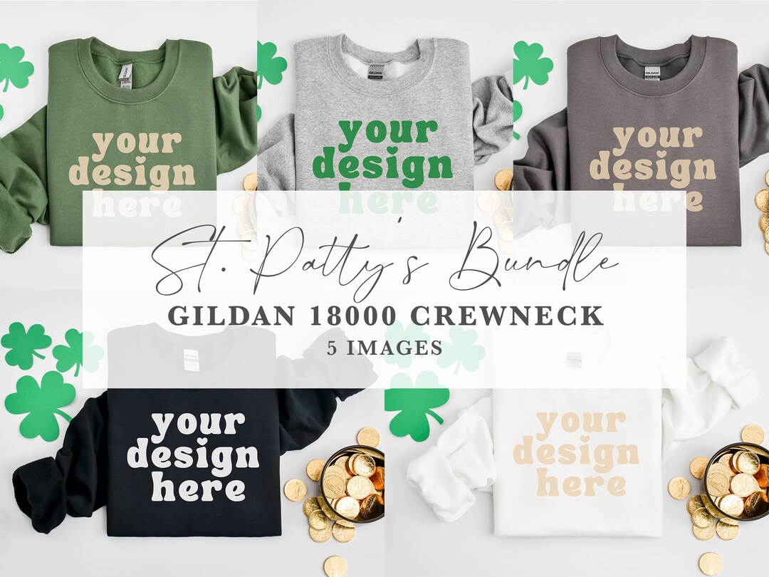 Gildan 18000 Mockup Bundle, Saint Patricks Day Mock Up, St. Patty's ...