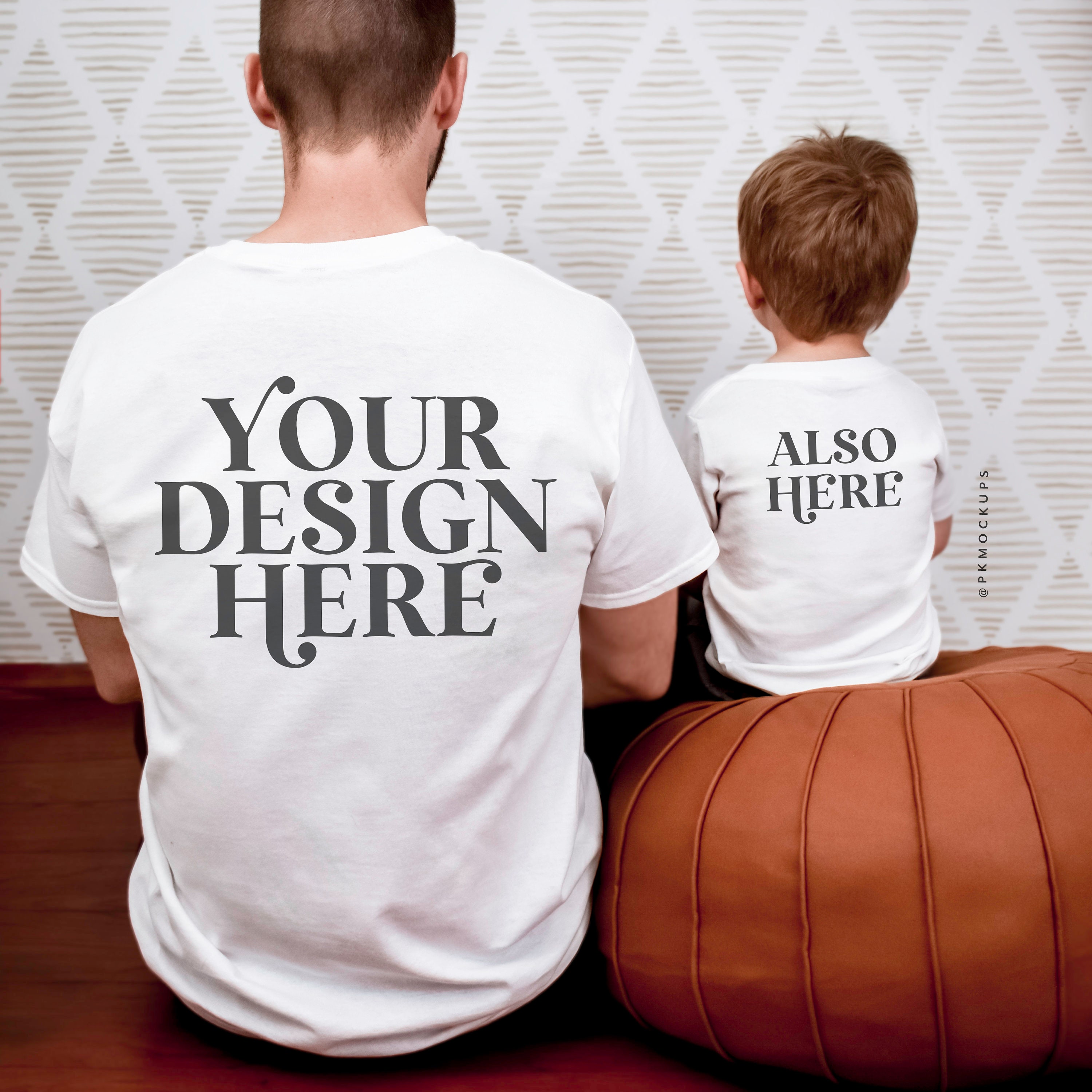 Gildan 5000 Mens Mockup and Toddler 5100P Fathers Day Mock-up Back of ...