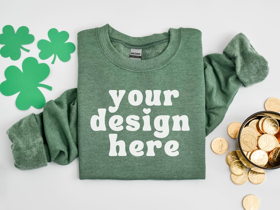 St. Patricks Day Sweater Mockup, Gildan 18000 Crewneck Mockup, Heather ...