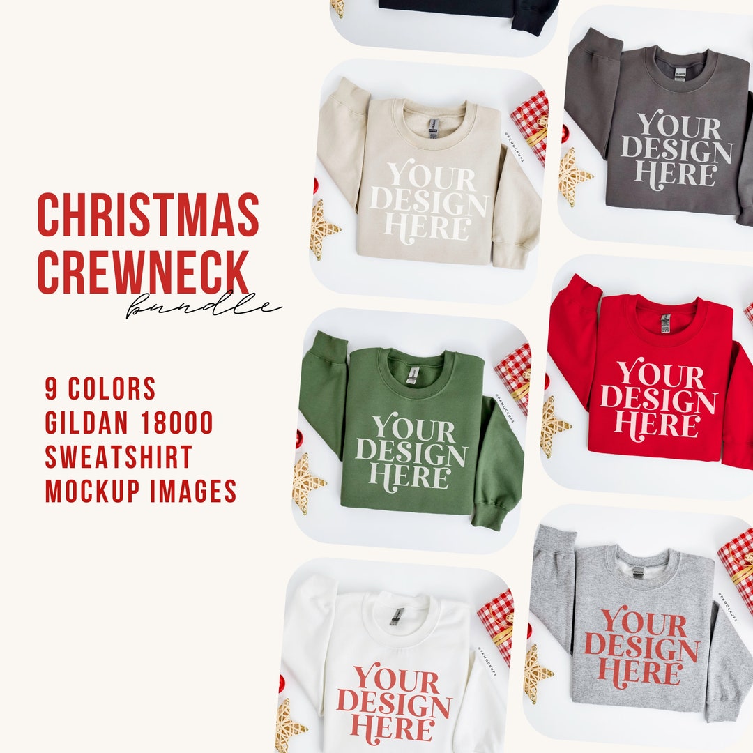 Gildan 18000 Mockup Bundle, Christmas Crewneck Flat Lay Mock Up ...