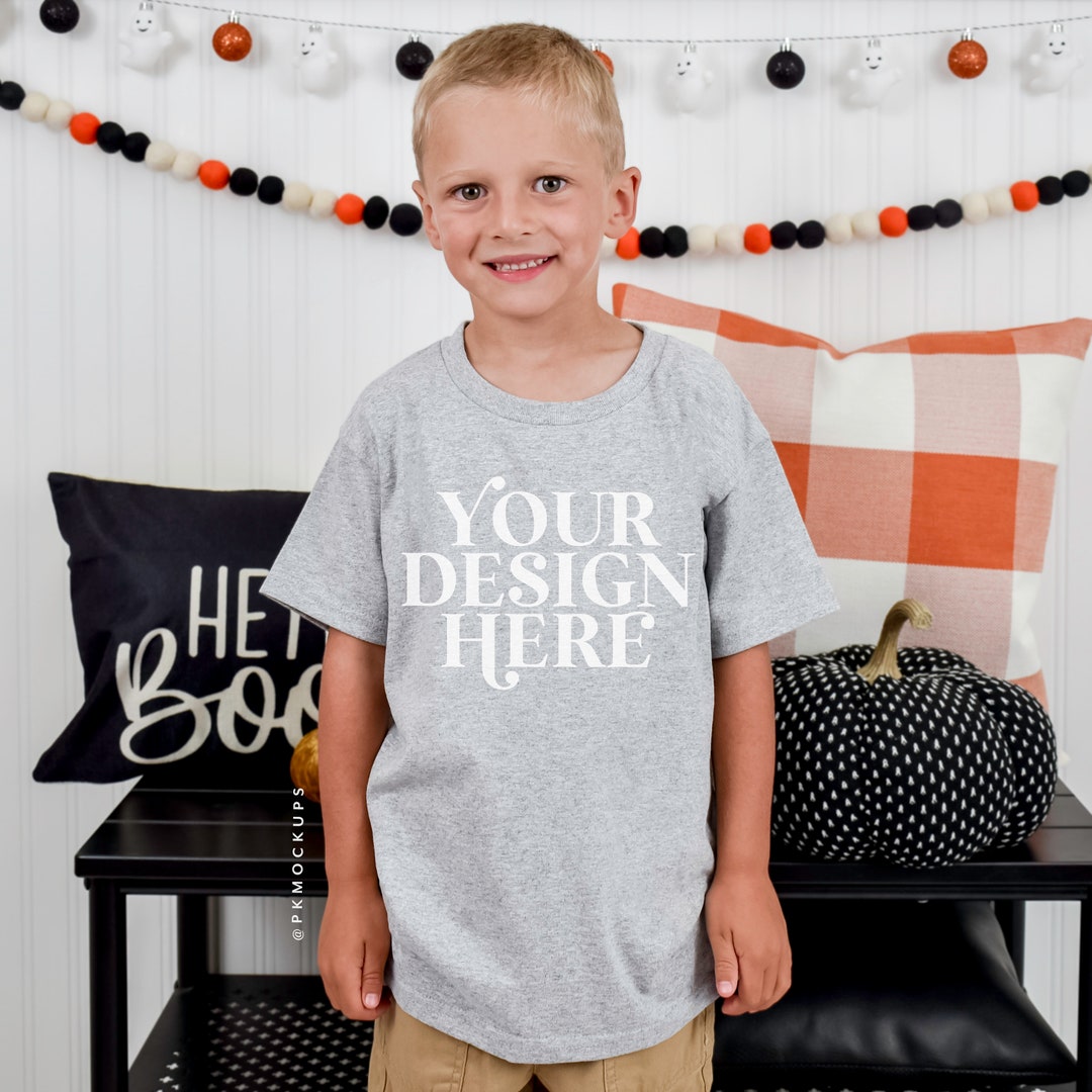 Gildan Kids Halloween Mockup, 5000B Tee Mock Up, G5000B Sport Grey ...