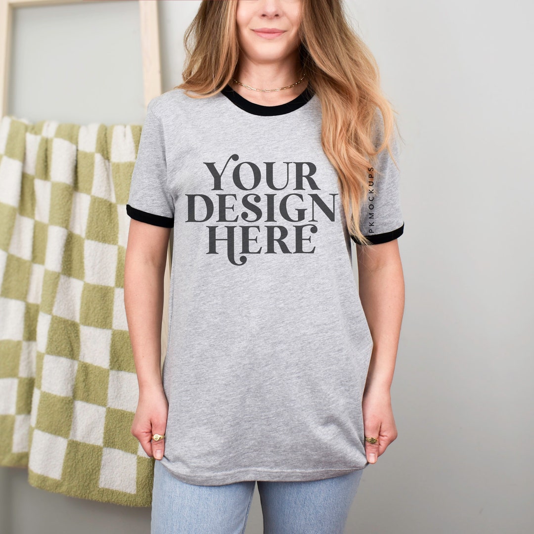 Next Level 3604 Mockup Ringer Tee Heather Grey Black Mock up NL3604 ...