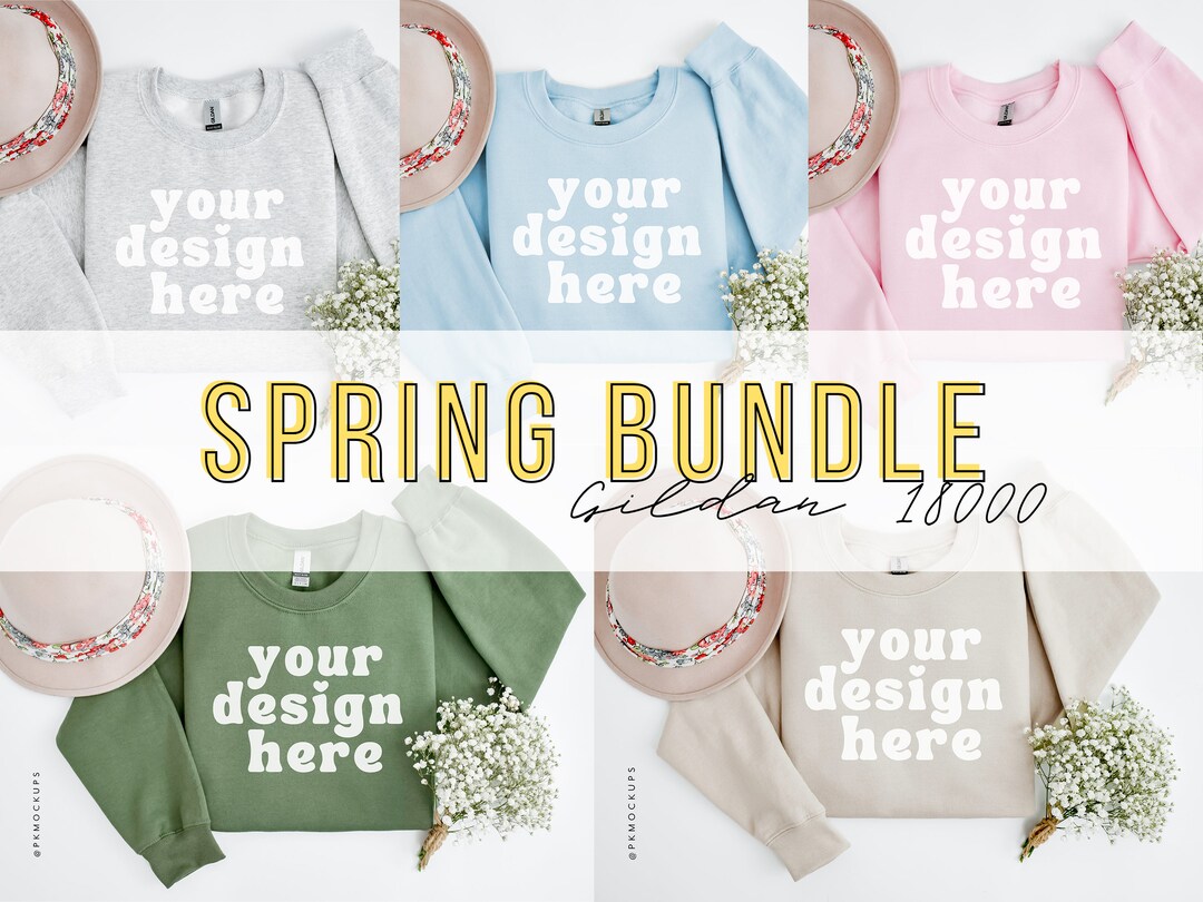 Gildan 18000 Mockup Bundle, Sand Spring Mock Up, Green Flatlay, Sand ...