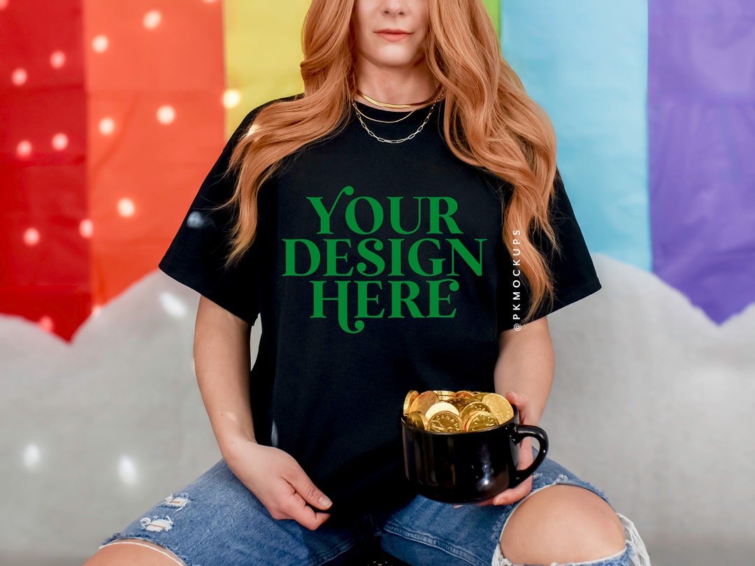 Gildan 5000 Mockup in Black, G5000 St Patricks Day Tshirt Mock Up ...