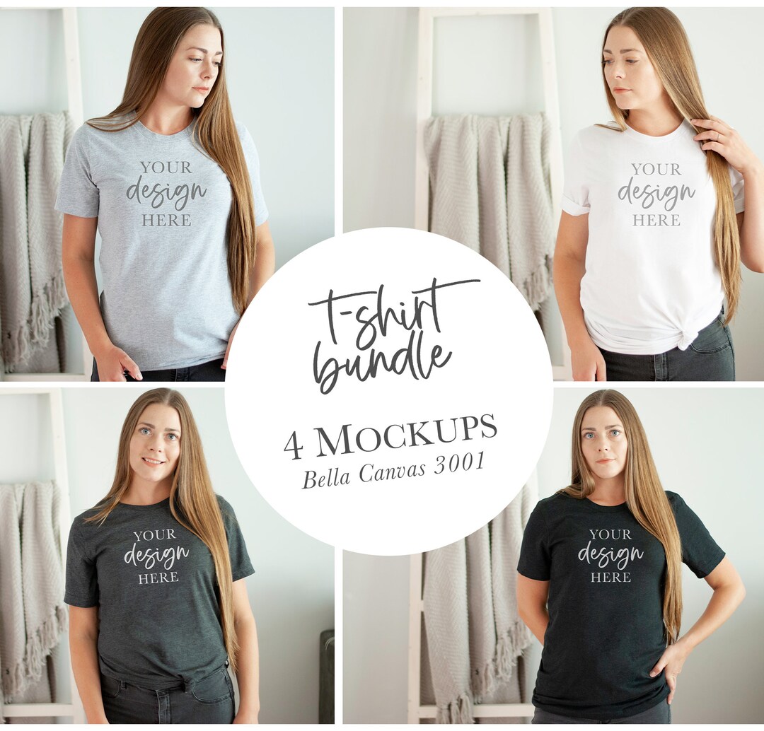 Bella and Canvas 3001 Mockup Bundle, White, Athletic Heather, Heather ...