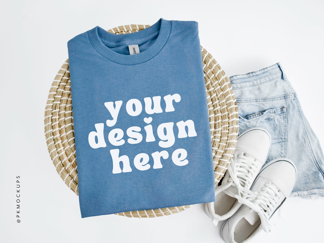 Gildan 5000 Mock Up, Indigo Blue Heavy Cotton Tshirt Mockup, Printful ...