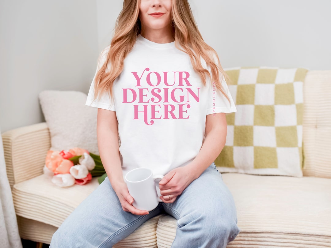 Comfort Colors 1717 White Shirt Mockup, C1717 Lifestyle Mock Up, Spring ...