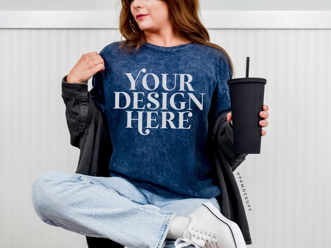 Colortone 1300 Navy Mock Up, C1300 Tshirt Female Model Mockup, Color ...