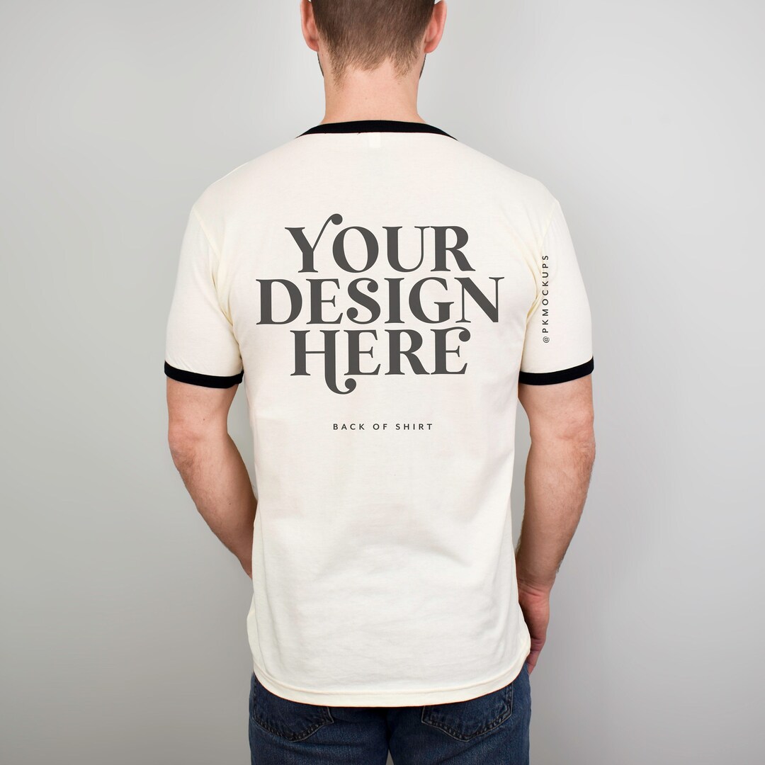 Mens Next Level 3604 Mockup Man Back of Shirt Ringer Tee Natural Black ...