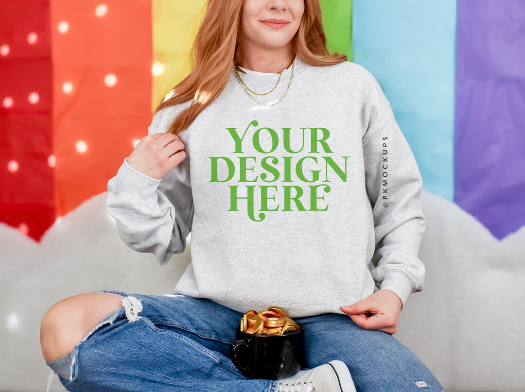 Gildan 18000 Mockup in Ash, St. Patricks Day Sweatshirt Mock Up, G180 ...