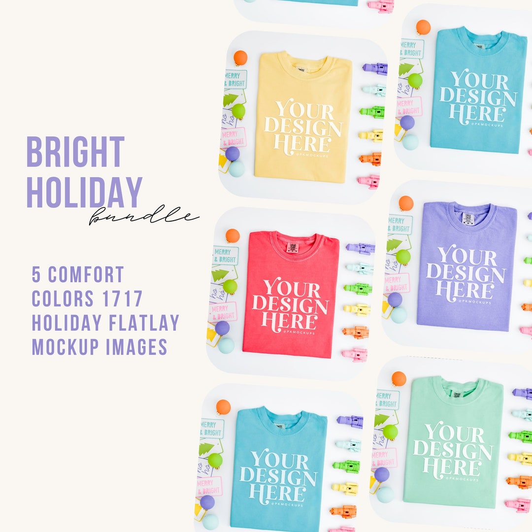 C1717 Mockup Bundle, Christmas Comfort Colors Tshirt Mock Up, Rainbow ...