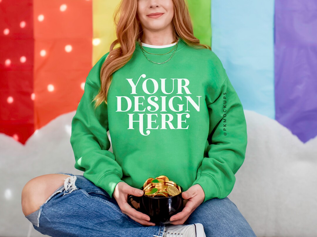 Gildan 18000 Irish Green Mockup, St. Patricks Day Sweatshirt Mock Up ...