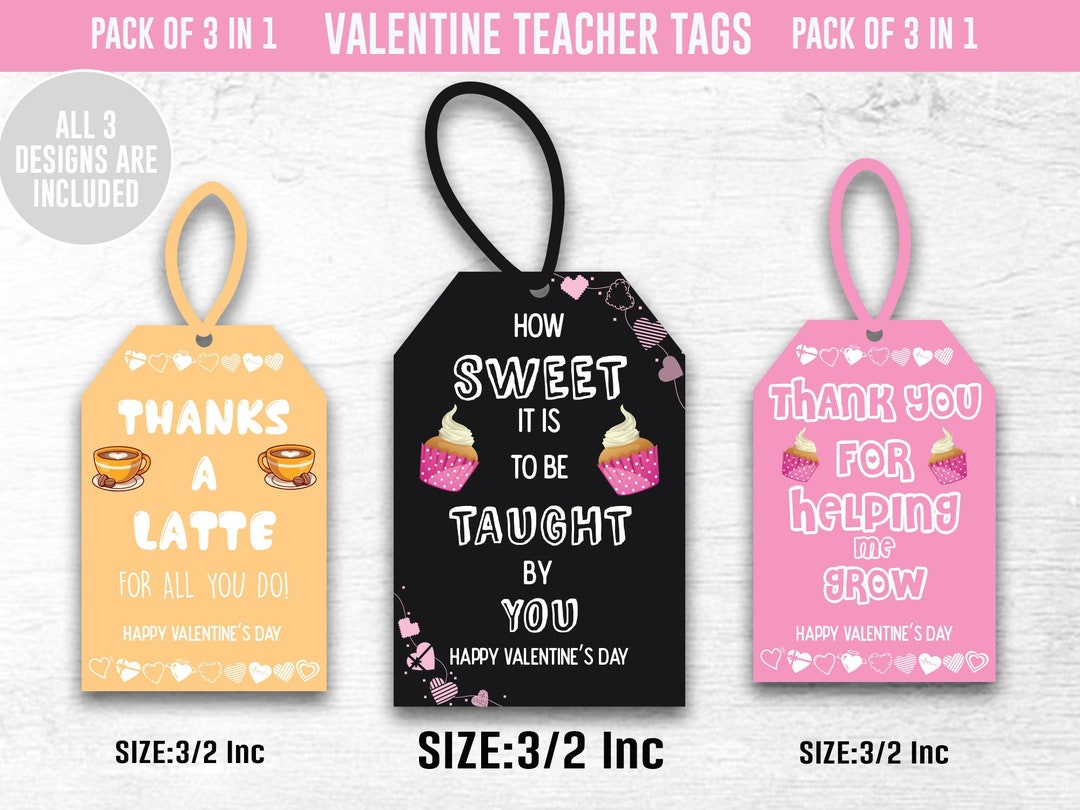 Valentine Day Gift Tags, Teacher Valentine Gift, Valentine Tags ...