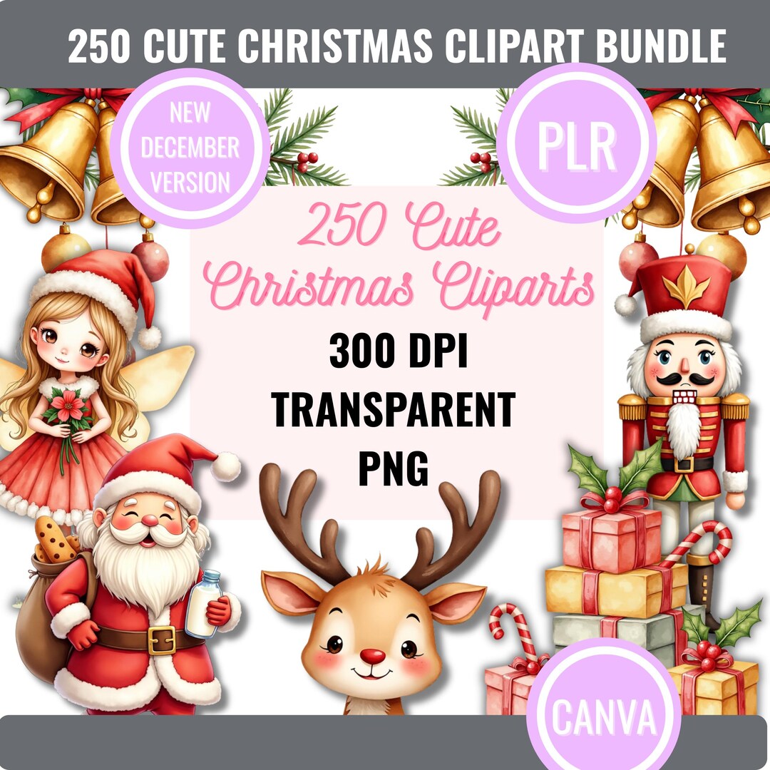 250 Watercolor Cute Christmas Clipart Bundle, Editable Christmas Canva ...