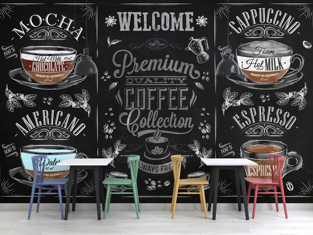 Cafe Wallpaper Dining Room Wallpaper Kitchen Wall Decor Cafe Wall Art ...