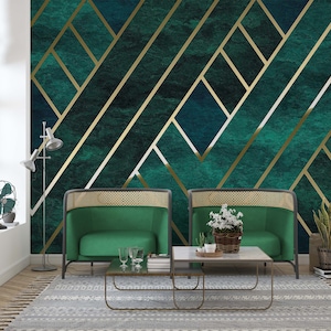 Gold Geometric Pattern Wallpaper-living Room Marble Wall Art-geometric ...