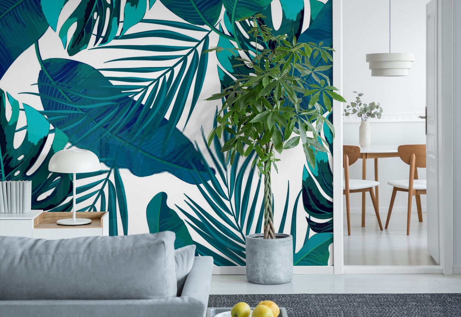 Tropical Wallpaper Blue Leaves Wall Mural Peel and Stick - Etsy