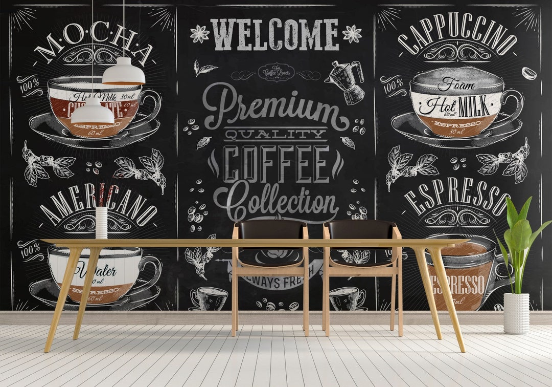 Coffee Shop Wallpaper Mural, Chalkboard Style, Removable Peel & Stick ...