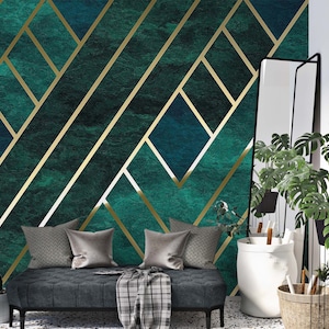 Gold Geometric Pattern Wallpaper-living Room Marble Wall Art-geometric ...