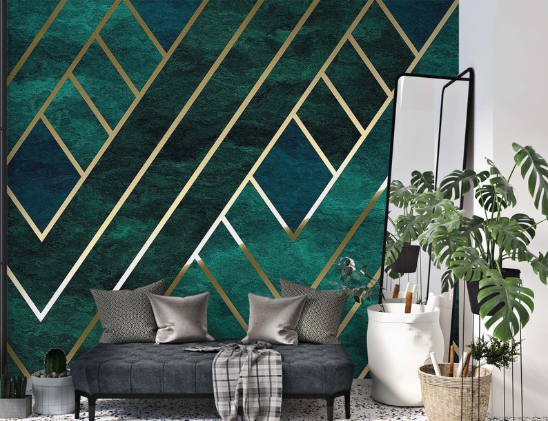 Gold Geometric Pattern Wallpaper-living Room Marble Wall - Etsy