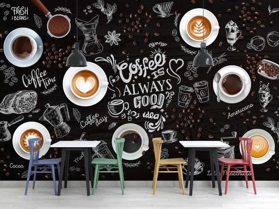Cafe Wallpaper Dining Room Wallpaper Kitchen Wall Decor Cafe Wall Art ...