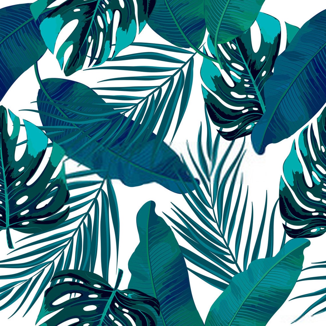 Tropical Wallpaper Blue Leaves Wall Mural Peel and Stick - Etsy