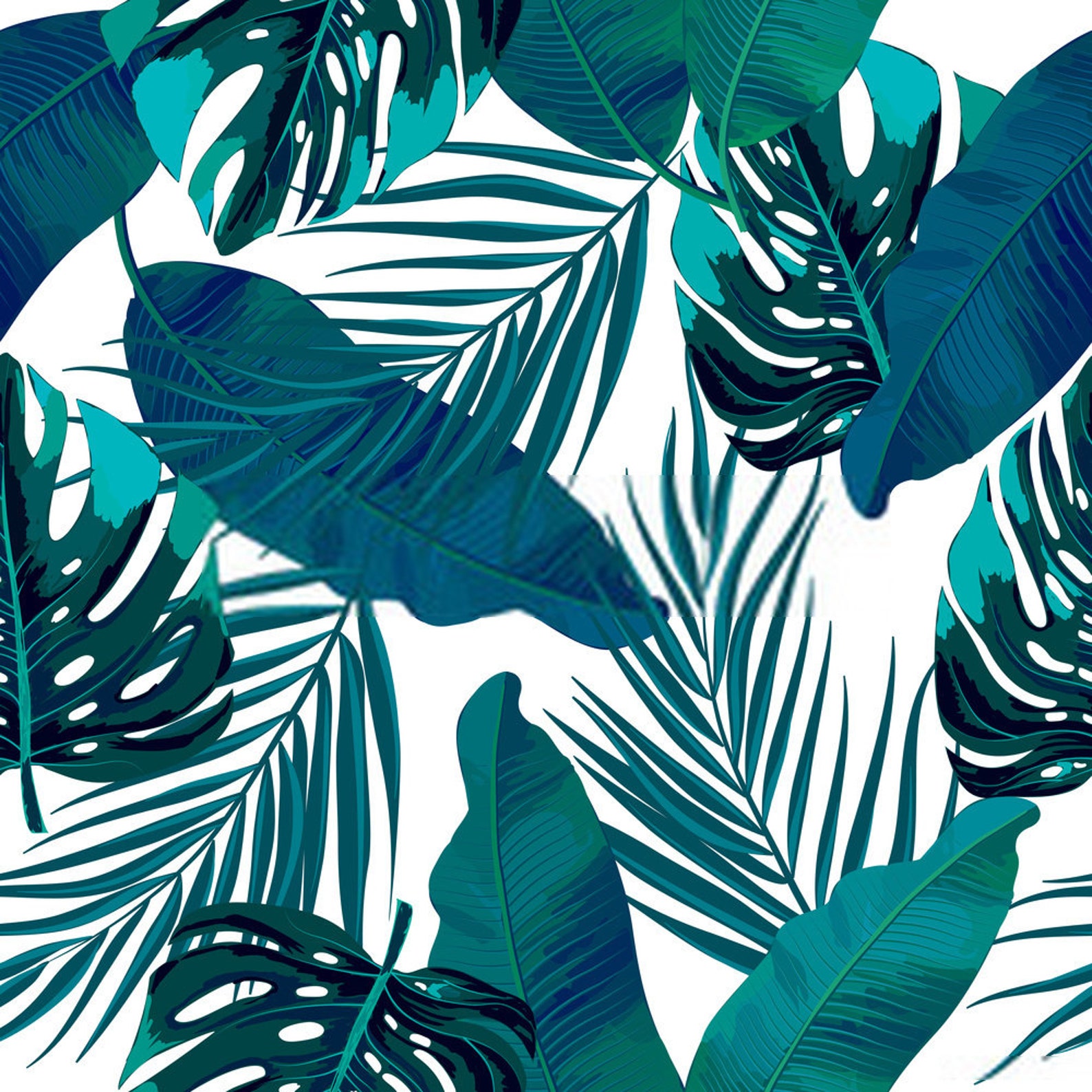 Tropical Wallpaper Blue Leaves Wall Mural Peel and Stick - Etsy