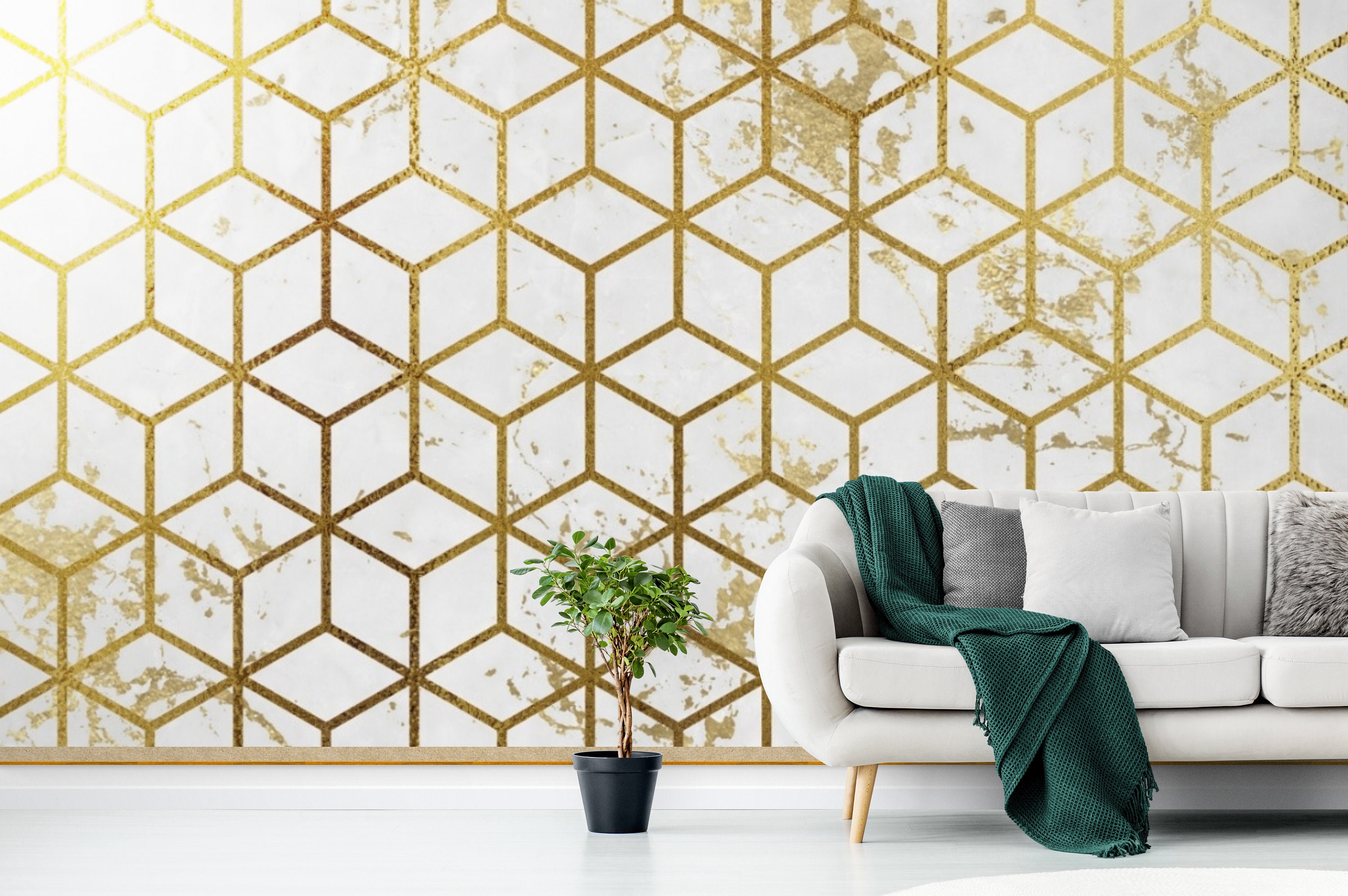 Gold Geometric Pattern Wallpaper Living Room Wall Art Bedroom - Etsy
