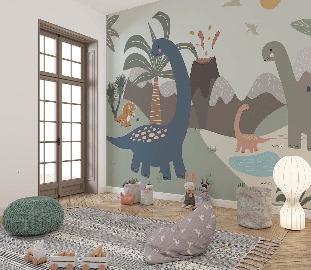 Dinosaur Wallpaper-kids Wallpaper- Peel and Stick-jurrasic Wall Mural ...