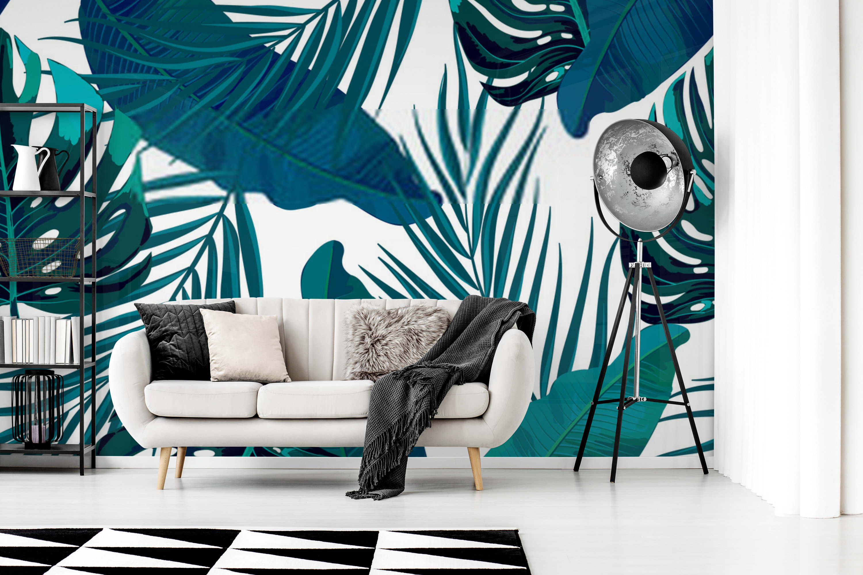 Tropical Wallpaper Blue Leaves Wall Mural Peel and Stick - Etsy
