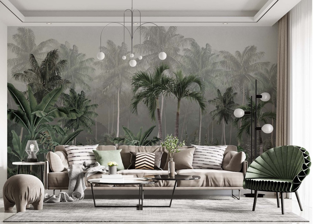 Misty Tropical Jungle Wallpaper-tropical Jungle - Etsy