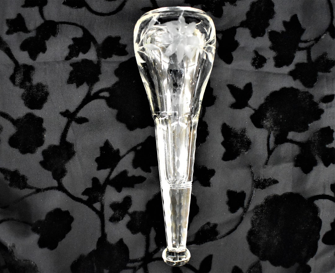 Antique Model A or T Hearse Car Glass Bud Flower Etched Clear Glass ...