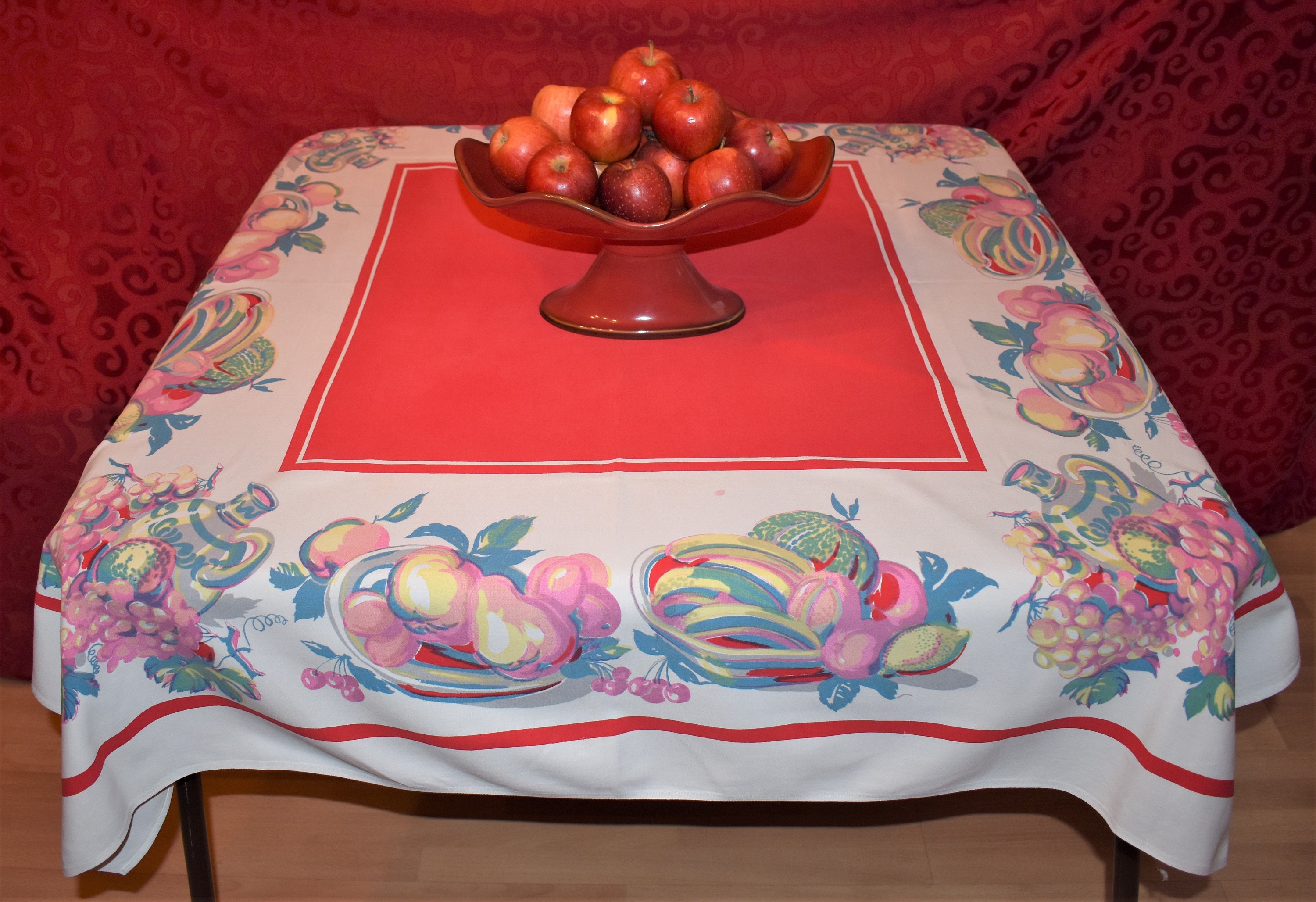 Vintage Fruit Motif Table Cloth - Etsy