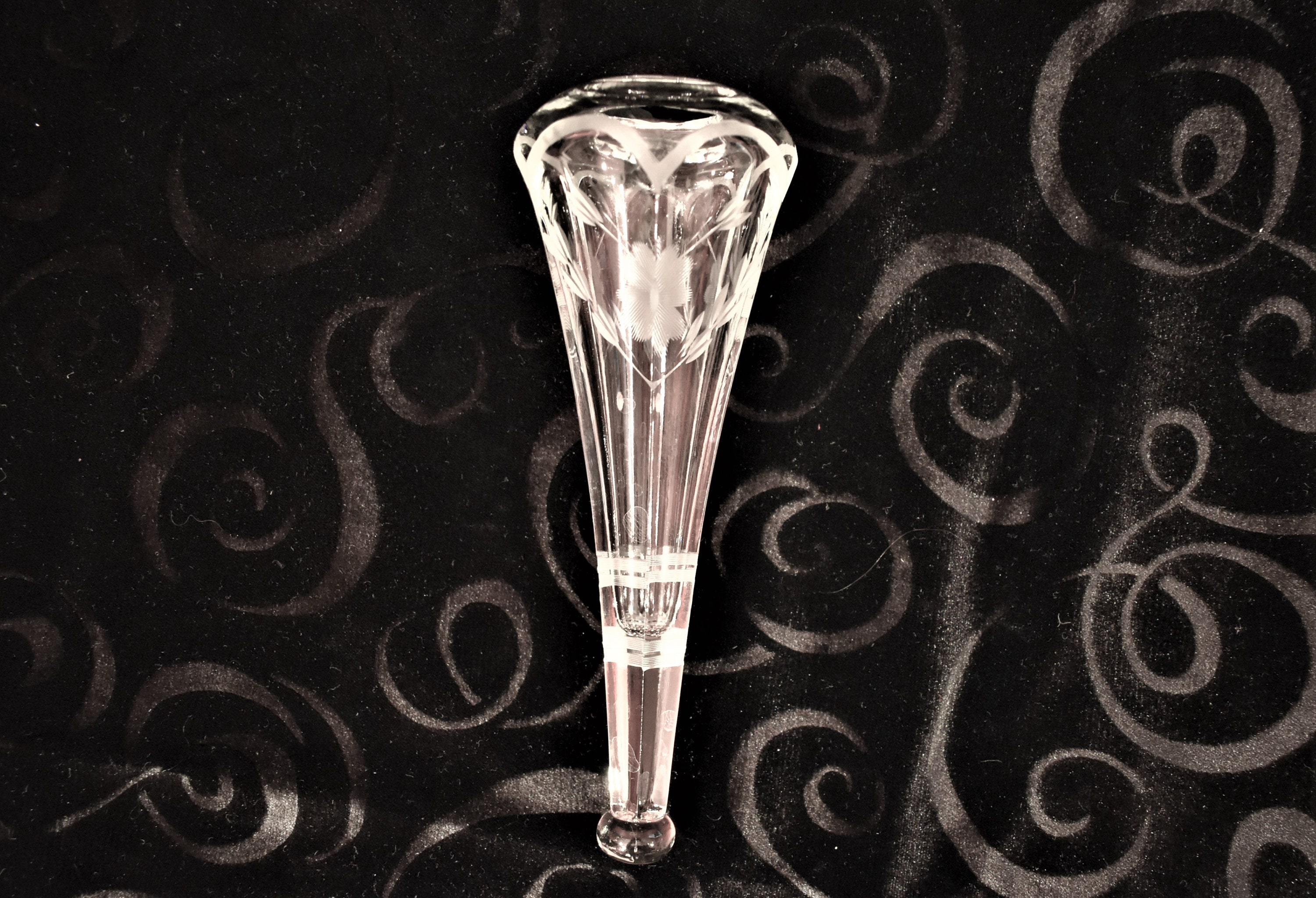 Antique Model A or T Hearse Car Glass Bud Flower Etched Clear Glass ...