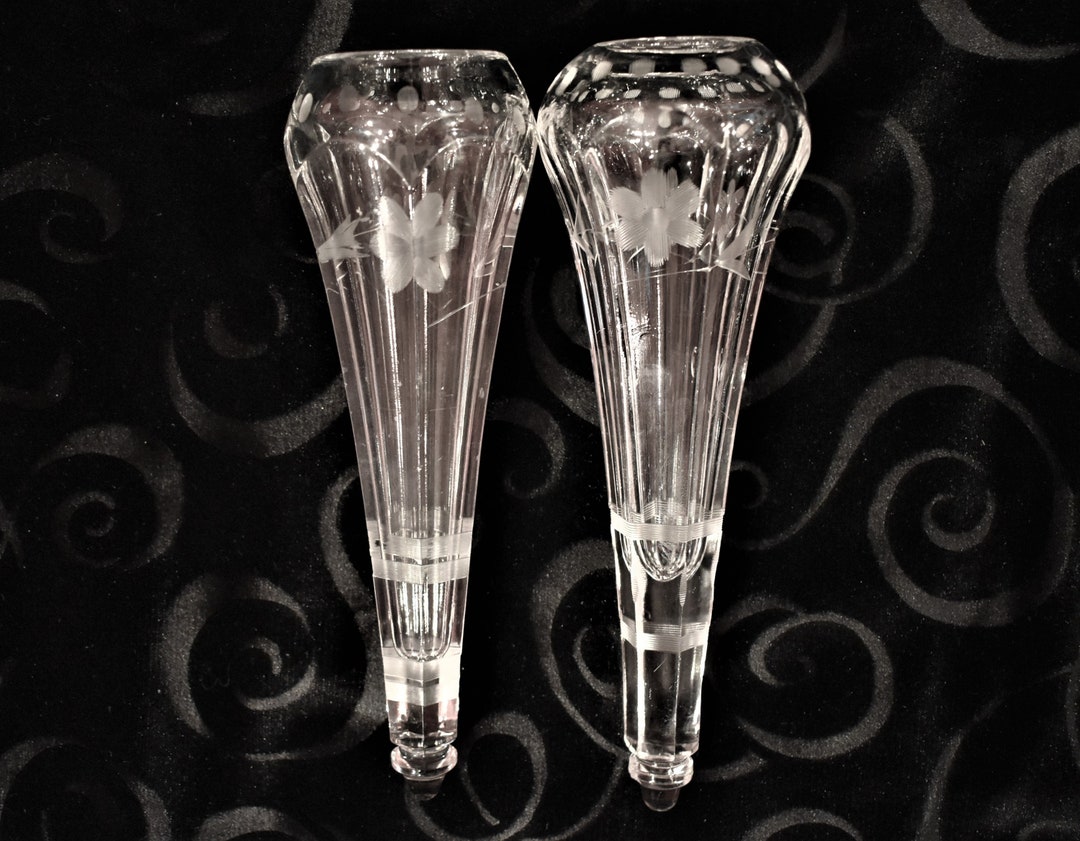 Antique Model A or T Hearse Car Glass Bud Flower Clear Etched Glass ...