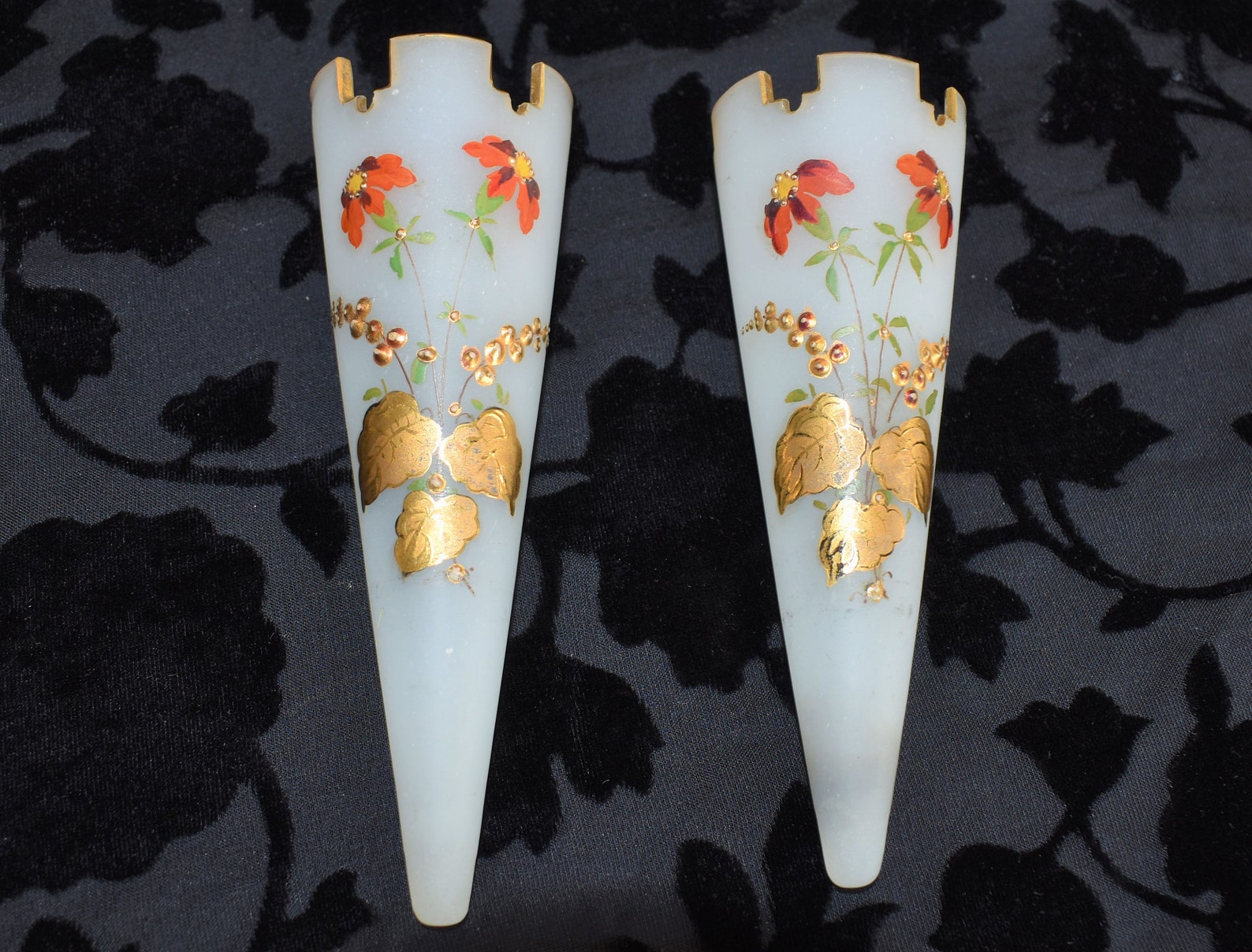 Antique Model A or T Hearse Car Bud Flower Hand Painted Frosted Glass ...