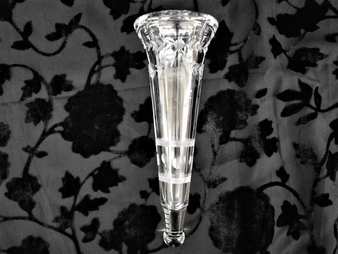 Antique Model A or T Hearse Car Glass Bud Flower Etched Clear Glass ...