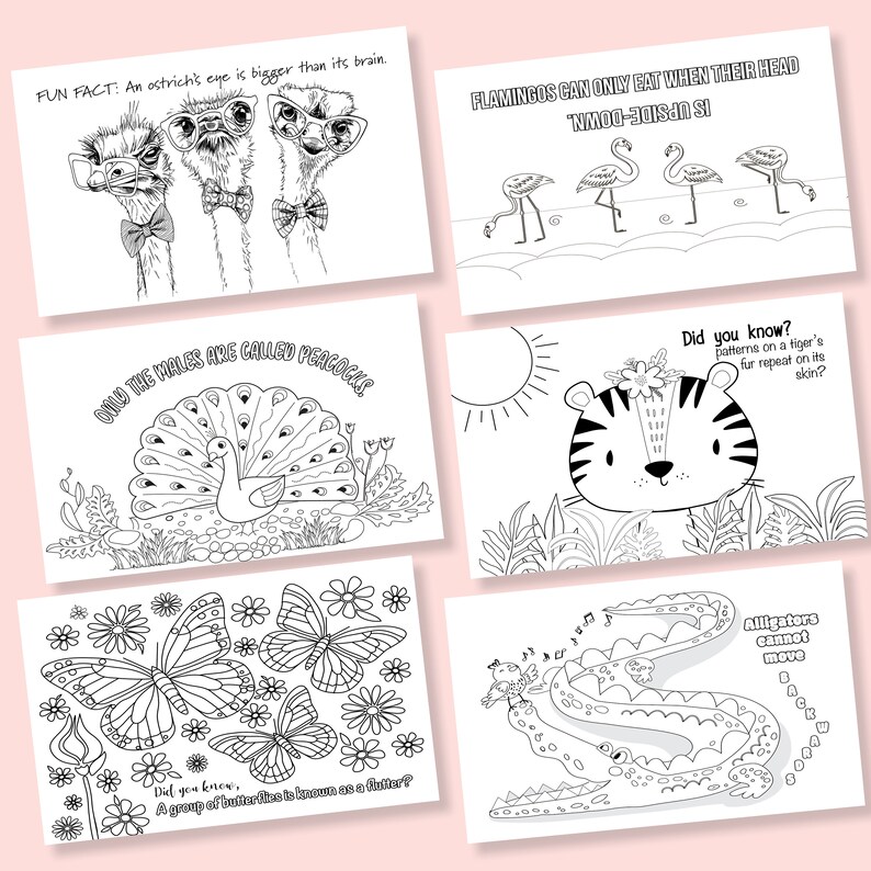 Printable Animal Fun Fact Coloring Book Pages L 25 Different Designs L ...