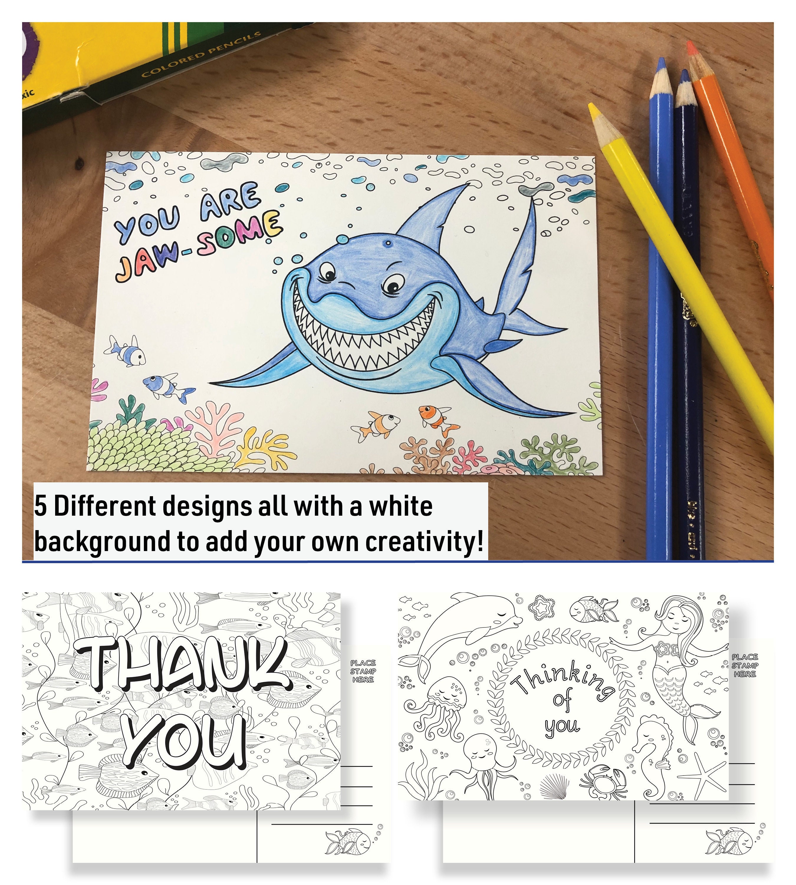 Pack of 25 Sea Life Postcards for Kids to Color - Etsy