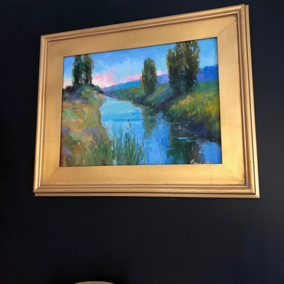 River Bank Painting Original Art Oil on Canvas Impressionism Landscape ...