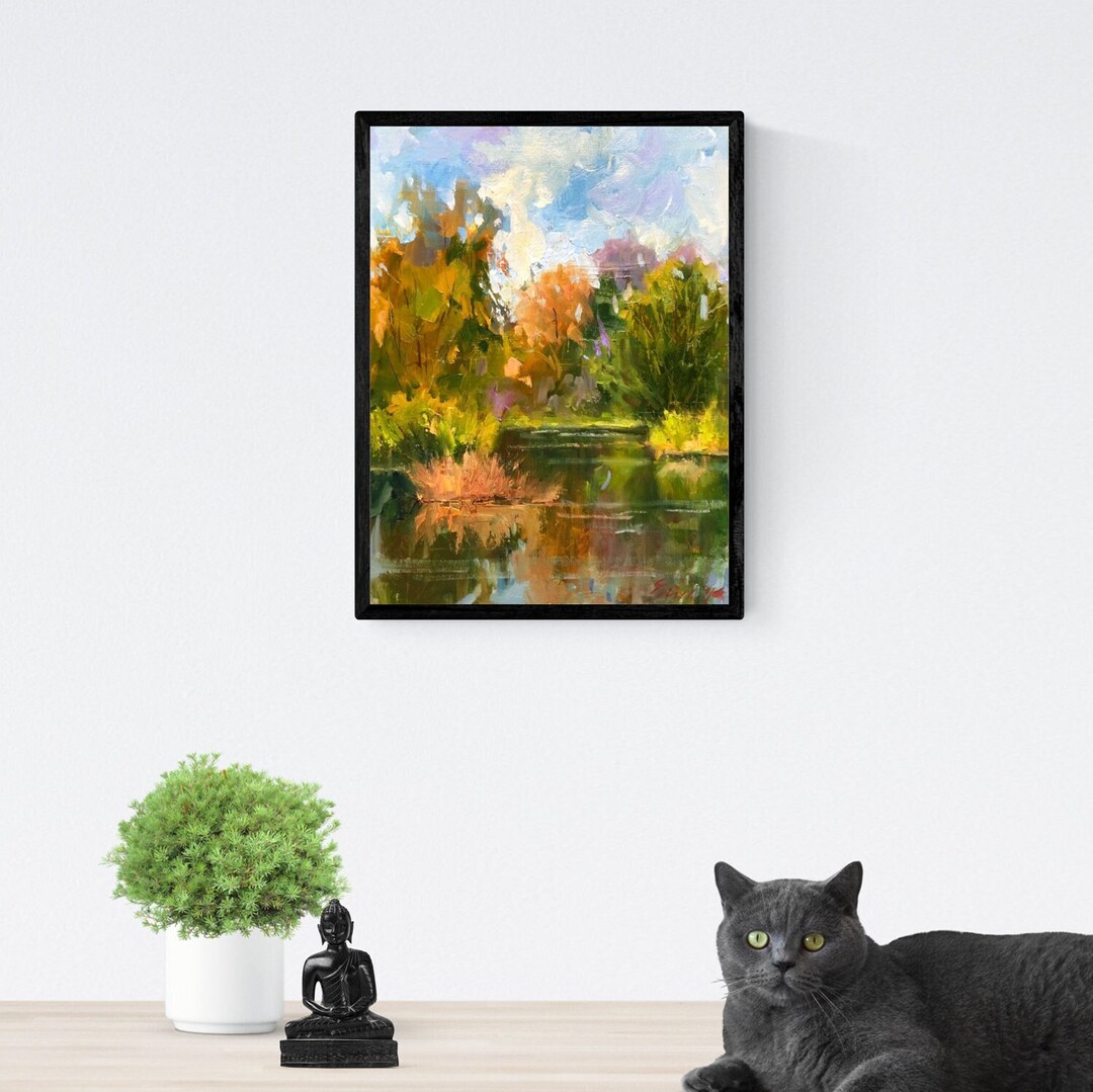 Autumn Lake Painting Original Oil on Canvas Landscape Lake Art ...