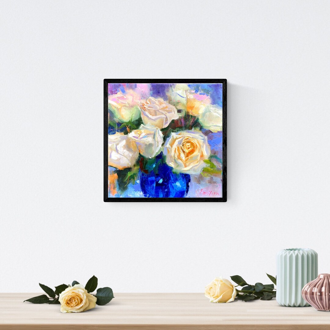 Blooming Rose Art White Roses Painting Original Oil on Canvas ...