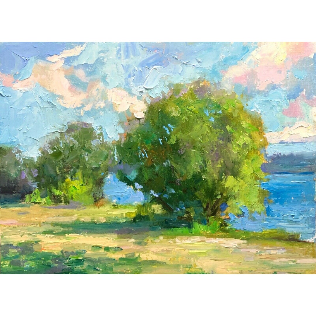 Summer Tree Art Original Painting Summer Tree Stormy Clouds Landscape ...
