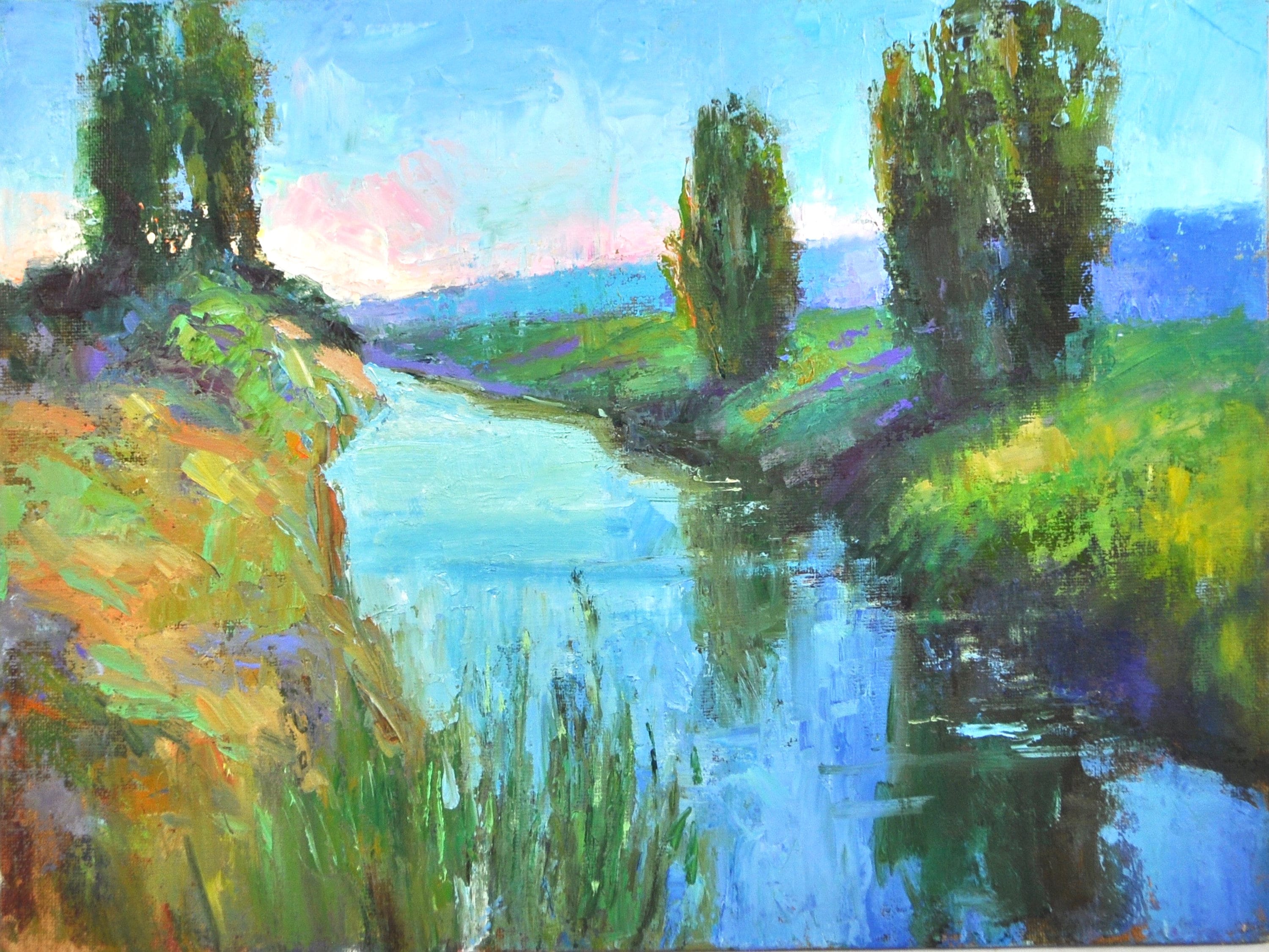 River Bank Painting Original Art Oil on Canvas Impressionism Landscape ...