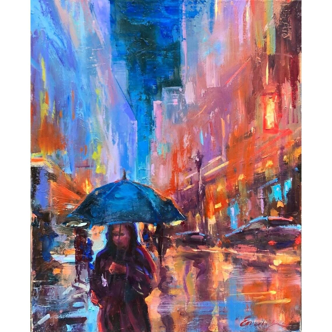 Night Cityscape, Rain City Art, Original Cityscape, Oil Painting ...