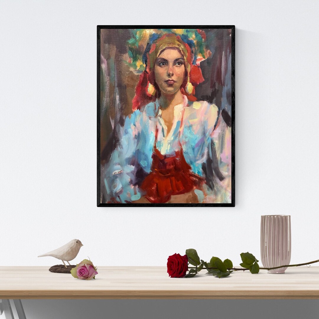 Beautiful Lady Art, Ethnic Dress Painting, Female Portrait, Original ...