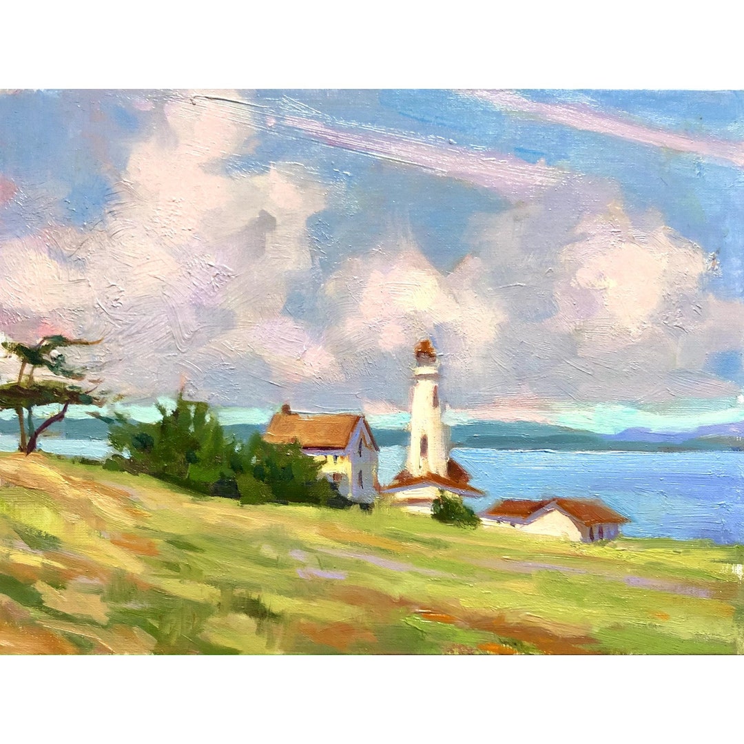 Lighthouse Art Landscape Painting Original Oil on Linen Seascape ...