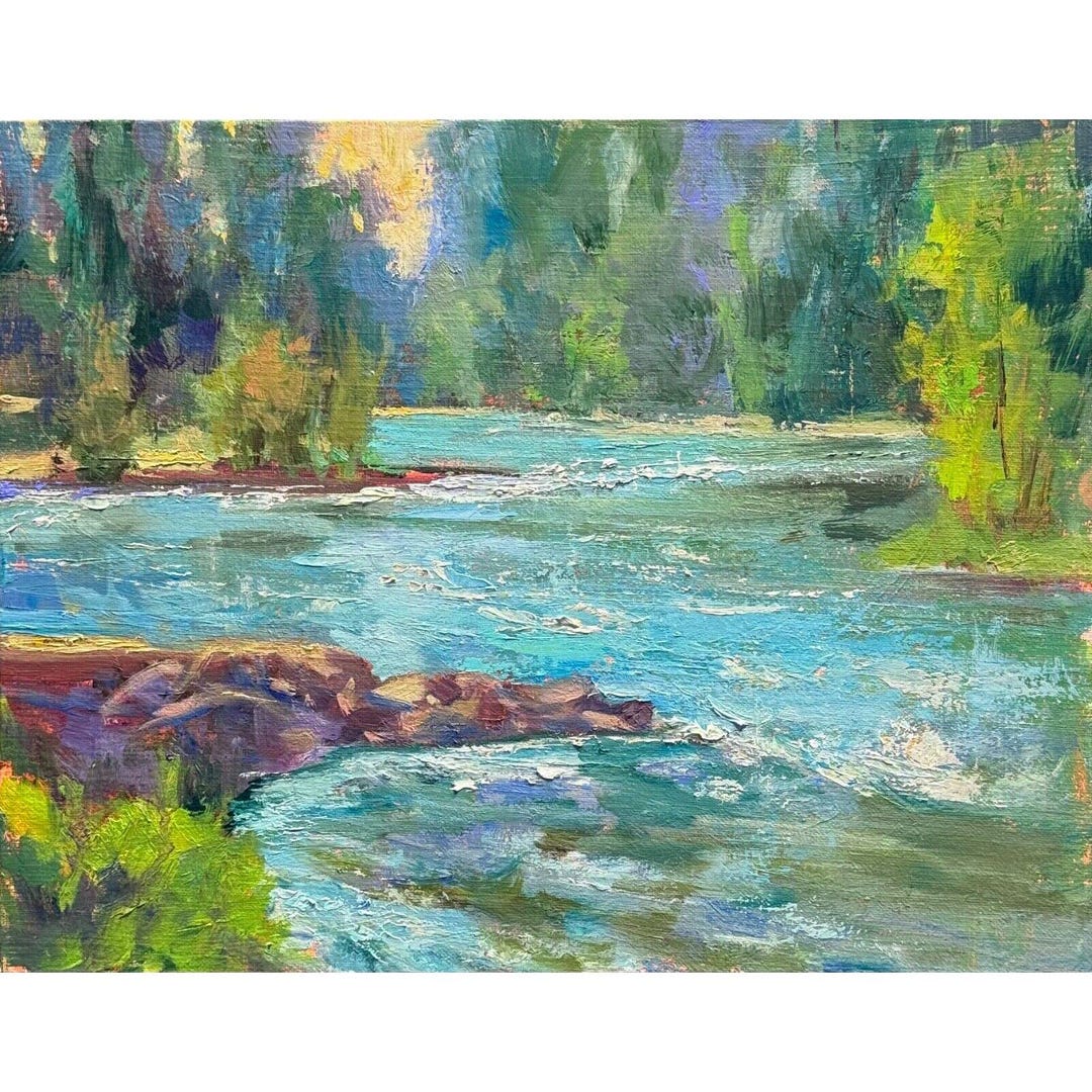 River Rapids Art Landscape Oil Painting Original River Bank ...